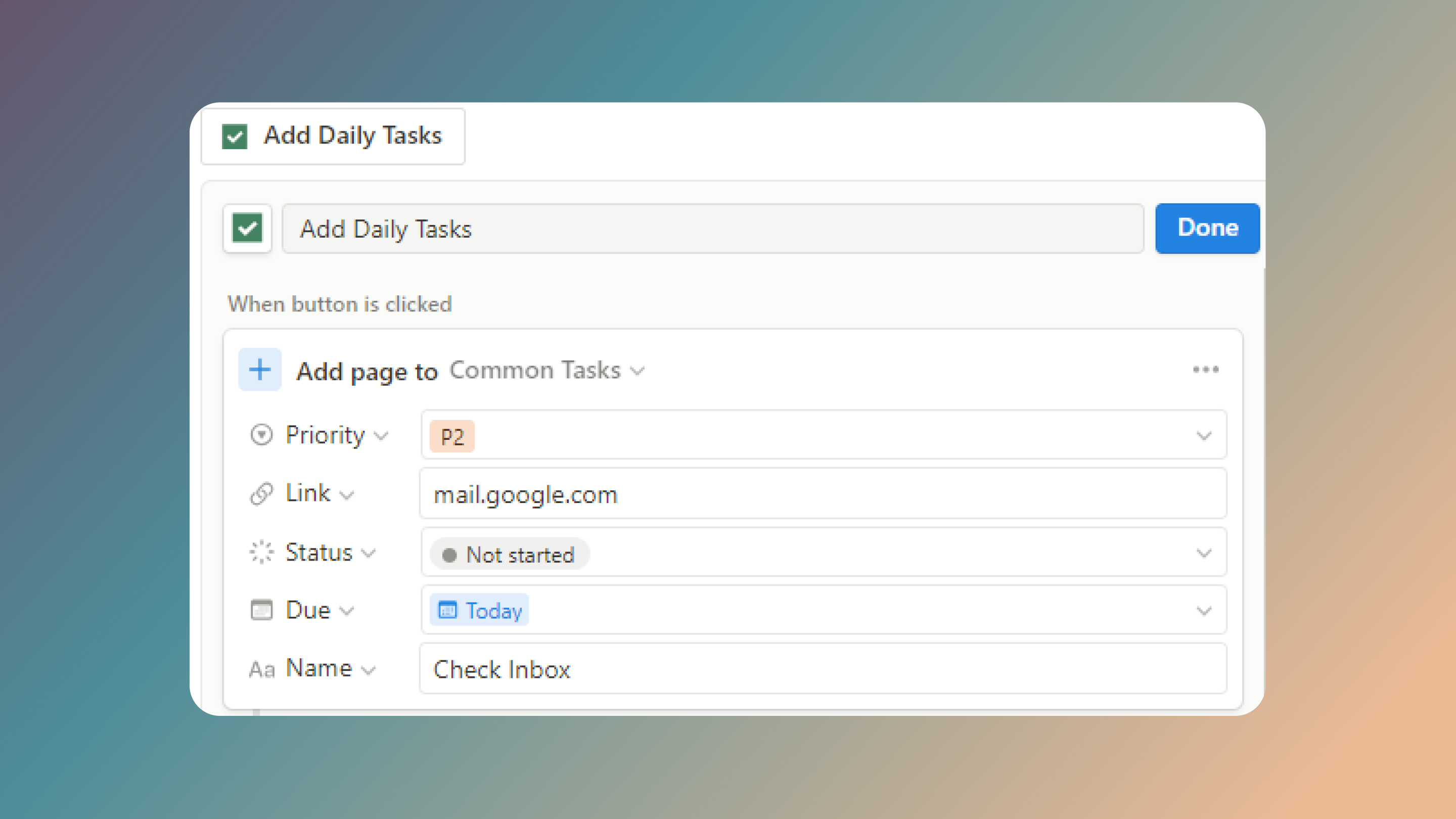 Notion Button Automation: Add Daily Tasks | Landmark Labs
